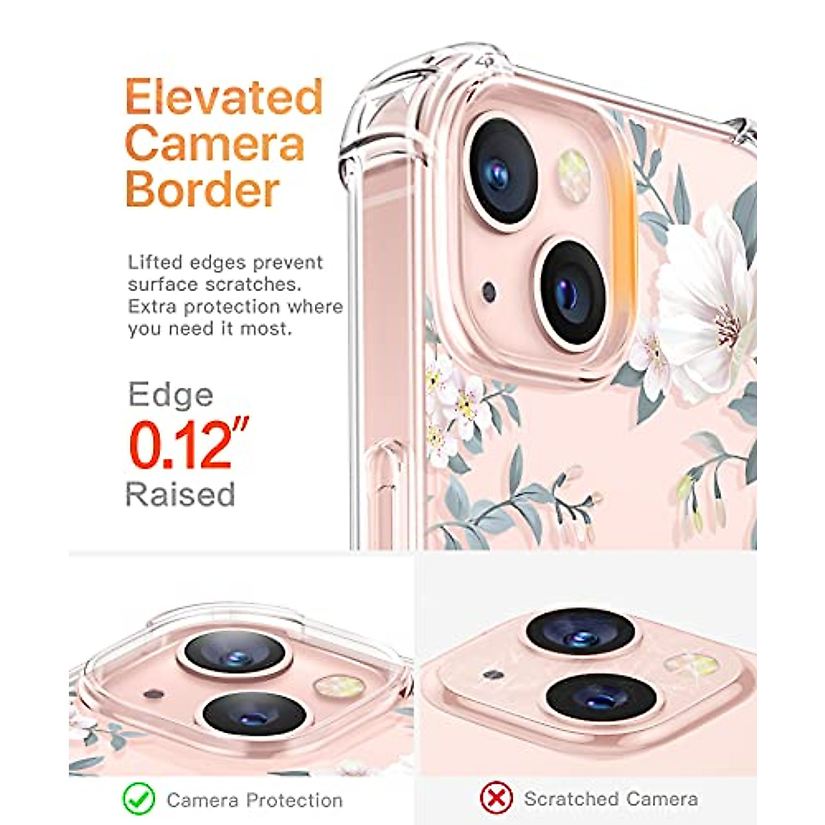 GVIEWIN Designed for iPhone 13 Case 6.1 Inch, with Tempered Glass Screen Protector + Camera Lens Protector Clear Flower Soft & Flexible Shockproof Floral Women Phone Cover（Magnolia/White）