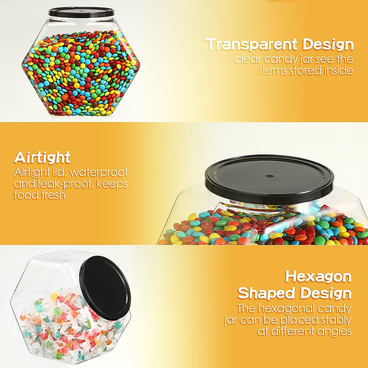 Dandat 18 Pcs Plastic Candy Jar Hexagon Shaped Plastic Cookie Container with Lid 28 oz Clear Wide Mouth Storage Display Jar for Cookies Candy Snacks Paper Stars Laundry Dog Treats Gifts Storage