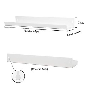 Hoanvi Metal Floating Shelves Storage for Photo Ledge Display, White Wall Mount Book Shelf Organizer for Kids, Wall Hanging Shelf Décor for Living Room, Entryway, Bathroom, Bedroom. (Set of 2)