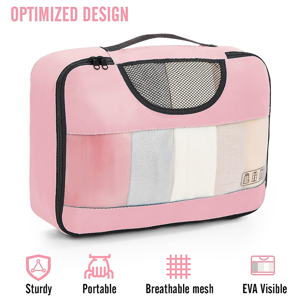 Veken 8 Set Packing Cubes for Travel, Suitcase Essentials Organizer Bags Set for Luggage, Road Trip Travel Accessories in 4 Sizes (Extra Large, Large, Medium, Small), Pink