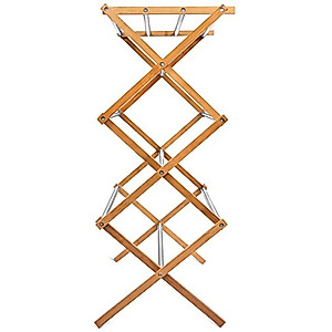 BIRDROCK HOME Folding Steel Clothes Drying Rack - 3 Tier - Water-Resistant Bamboo Wood - Fully Assembled Collapsible Dry Rack - Walnut (Brown)