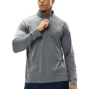 MIER Men's Quarter Zip Long Sleeve Pullover Shirts Golf Hiking Running Performance UV Top, Lightweight Brushed Back Fleece (Heather Grey, Small)