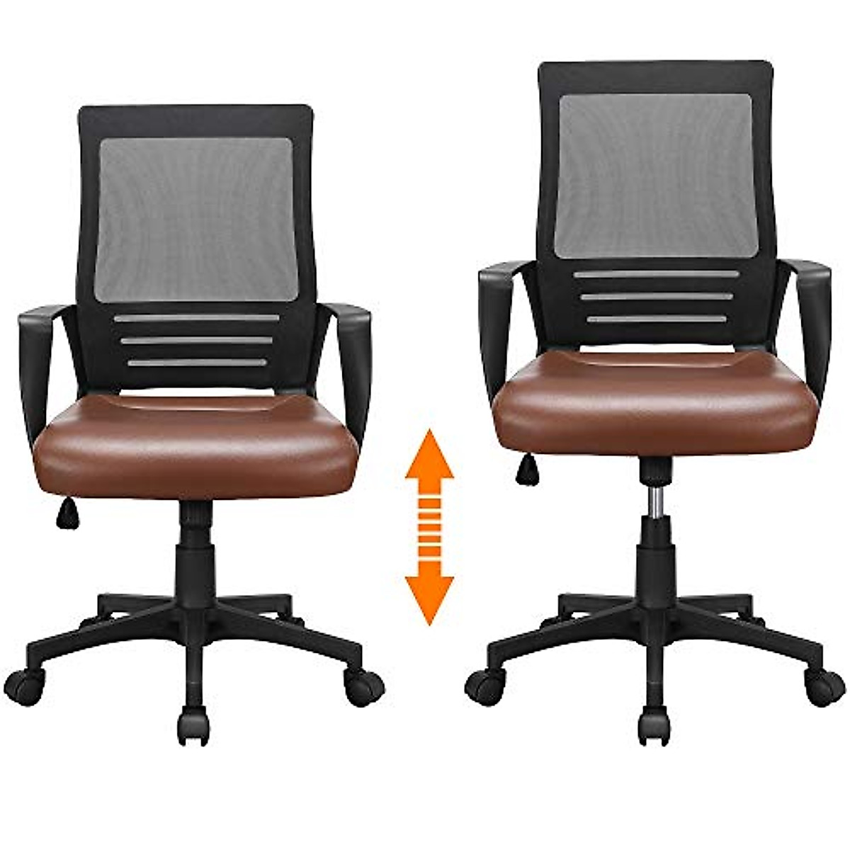 Yaheetech Mid Back Mesh Chair w/Leather Seat Executive Office Chair Computer Task Chair with Armrests Ergonomic Desk Chair with Lumbar Support, Brown
