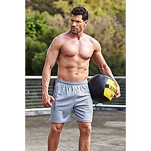 COOFANDY Men's Short Running Shorts 3 Pack Quick Dry Athletic Workout Gym Shorts with Pockets,Black & White Stripe/Navy Blue/Grey,Large