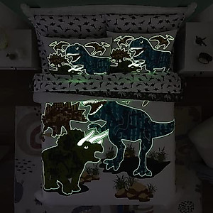 Kaleido Space KALEIDOSPACE Gilrs Boys Bedding Sets Twin, 5 Piece Glow in The Dark Dinosaur Bed in A Bag-1 Comforter,1 Pillow Sham, 1 Pillowcase, 1 Flat Sheet, 1 Fitted Sheet
