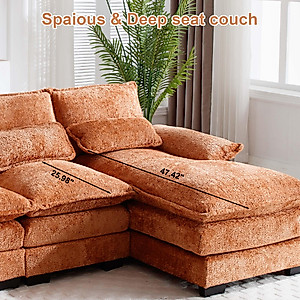 GNIXUU 110" Sectional Sofa Cloud Couch for Living Room, Modern Chenille U Shaped Couch, Comfy Modular Sofa Sleeper with Double Chaise & Memory Foam(Orange)