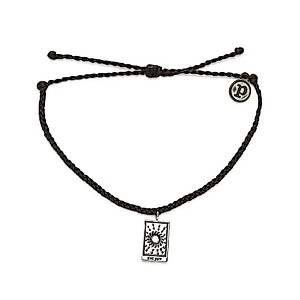 Pura Vida Bracelet Silver Sun Tarot Charm Bracelet - Adjustable Bracelet with Waterproof Band, String Bracelet for Women - Stackable Bracelets for Teen Girls, Handmade Bracelets for Teens - Black