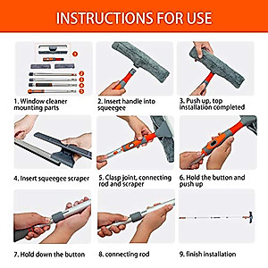 Professional Window Squeegee Cleaner, 2 in 1 Shower Squeegee with Extension Pole, 62‘’ Telescopic Window Washing Equipment with Bendable Head, Glass Cleaning Tools for Indoor/Outdoor High Window