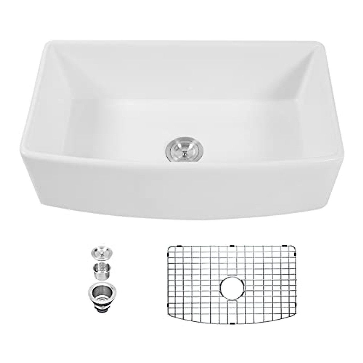 30 Farmhouse Kitchen Sink Curved Apron - Kichae 30 Inch Farmhouse Kitchen Sink Apron Front White Fireclay Ceramic Porcelain Single Bowl Kitchen Sink with Accessories