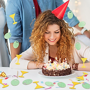 Hoolerry 330 Pcs Martini Cocktail Bachelorette Confetti Martini Birthday Confetti Martini Decorations for Party Craft Supplies Bridal Shower Table Decor, Green Round, Gold Wine Glass