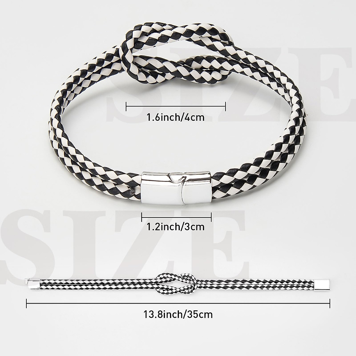 NICEEC 2 Pack Magnetic Snap Type Curtain Tiebacks Leather Fashion Style Drape Tie Backs Elegant Rope Knot Decorative Curtain Holdbacks for Home & Office Window Drapery (Black & White)