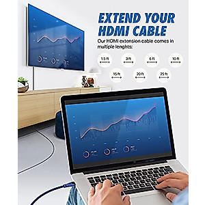 Ultra Clarity Cables High Speed HDMI Extension Cable - 6 ft - Male to Female Connector 4k HDMI Extender - 6 feet