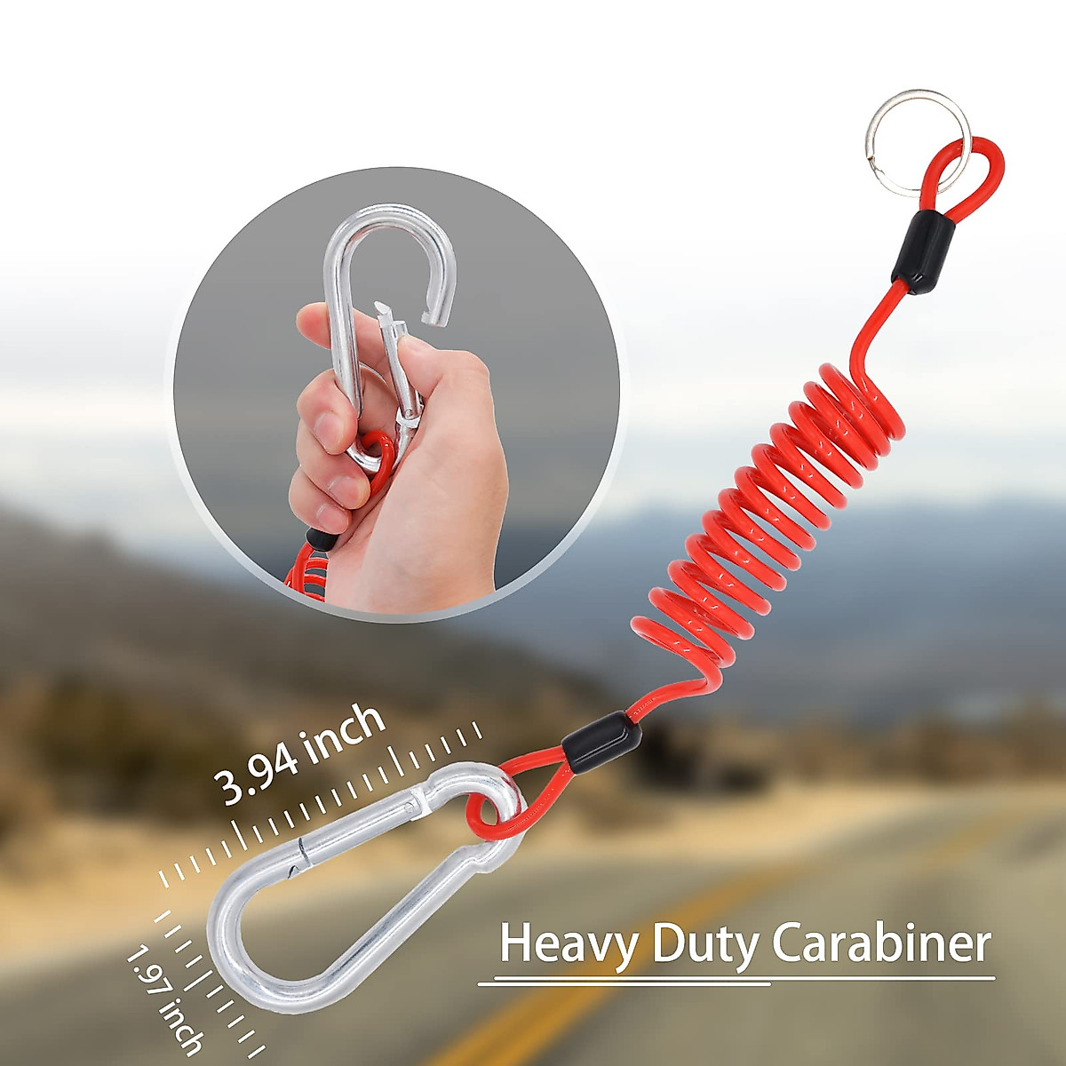 MOCOST 4 ft Breakaway Trailer Cable, Trailer Brake Cable, Stainless Steel Spring Towing Coiled Wire for RV Towing Trailer, Coiled Brake Away Cable with Stainless Steel Carabiner for Breakaway Switch