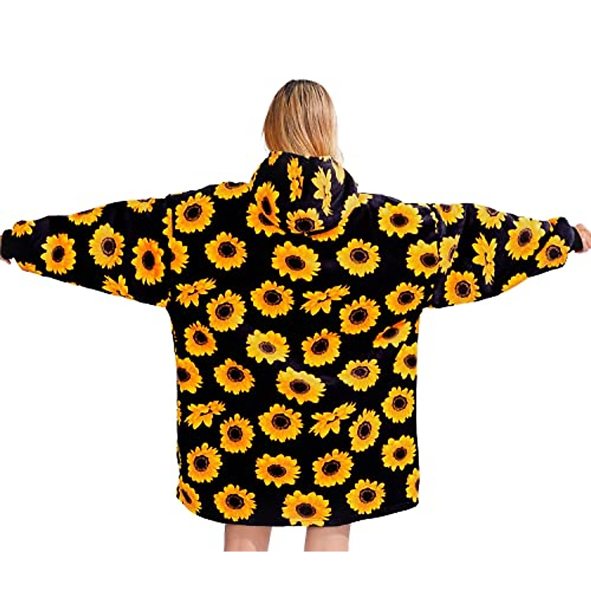 vavalad Sunflower Wearable Blanket Sweatshirt Sherpa Oversized Hoodie TV-Blanket with Sleeves and Pockets for Adults Men Women Teens One Size Fits All