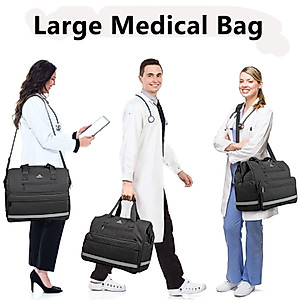 MATEIN Medical Bag, Large Water-Resistant First Aid Bags with Many Pocktets for Nursing, Portable Clinical Home Health Bag Doctor Bag Nurse Gifts for Home Visits, Health Care, Hospice, Black