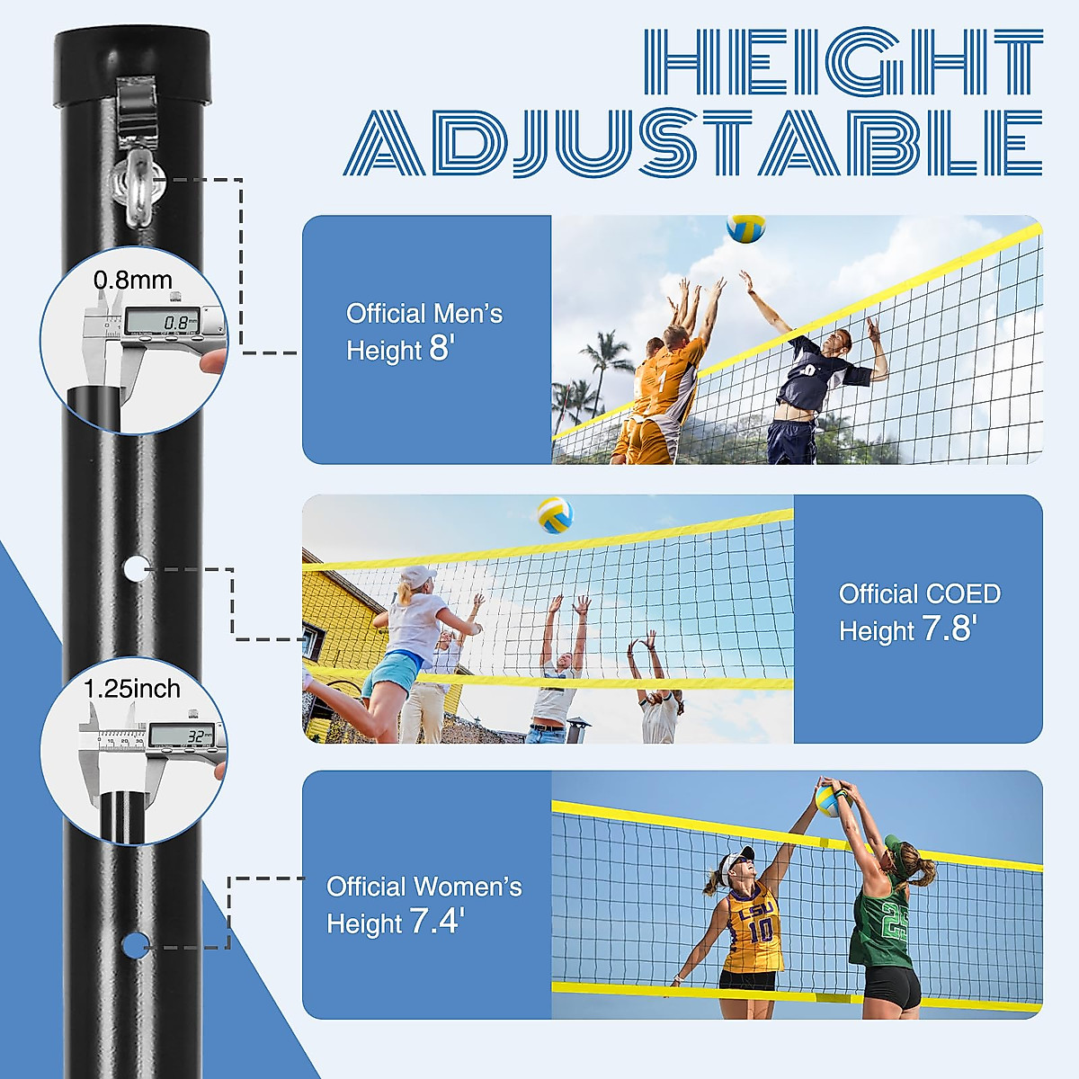 Patiassy Outdoor Portable Volleyball Net Set System - Quick & Easy Setup Adjustable Height Steel Poles, PU Volleyball with Pump and Carrying Bag for Beach Backyard (Yellow)