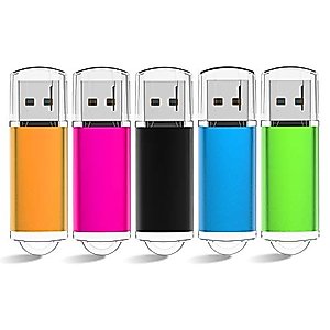 Alihelan 5pcs 16GB Flash Drives USB 2.0 Thumb Drive Bulk Memory Stick Jump Drive Pen Drive Zip Drive for Data Storage (5 Pack, Black/Blue/Green/Pink/Orange, 16 GB)