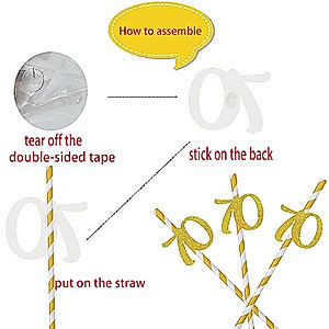 Labakita 70th Birthday Party Straw Decor - 70th Birthday Paper Straw Decor - 70th Birthday Striped Decorative Straws - Set of 24