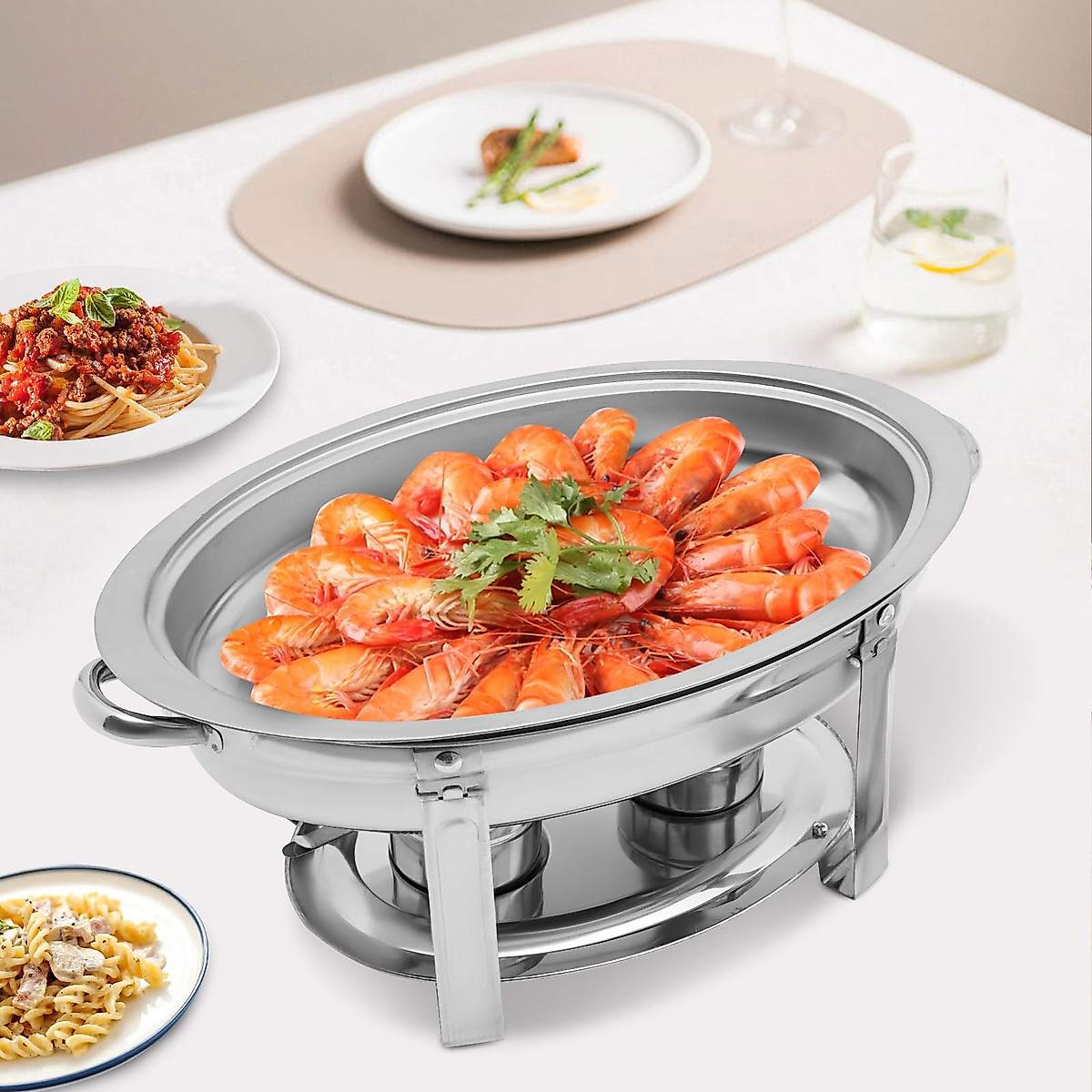 Shikiy 8.45QT Chafing Dish Food Warmer Pan, Stainless Steel Oval Chafers for Catering, Buffet Servers Food Heating Trays Buffet for Dinners, Catering, (Silver)