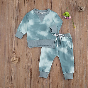 Muasaaluxi Newborn Baby Boys Outfits Long Sleeve Top Pullover Sweatshirt Long Pants Pajamas 2Pcs Tie Dye Clothes Set (Blue Gray, 0-6M)