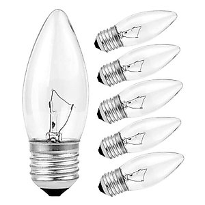 MMBGJKG 40W Incandescent Torpedo Tip Chandelier, Incandescent Clear Dimmable Light Bulbs and Medium E26 Candelabra Base,Transparent Candle Light Bulbs for Chandeliers, Ceiling Fan Lights (6)