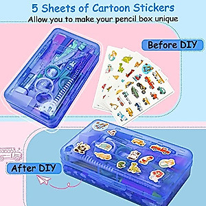 Plastic Pencil Box,1 Pack Plastic Pencil Box Large Capacity Pencil Boxes Clear Boxes with Snap-tight Lid Pencil Box Plastic Case Stickers Crayon Large Lid Stackable Supply Kids