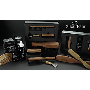 ZilberHaar Long Hair & Beard Brush - Soft 2nd Cut Boar Bristles - Perfect Skin Care for Men - Works with all Beard Balms and Beard Oils - Exfoliates Skin, Helps Softening and Conditioning Itchy Beards
