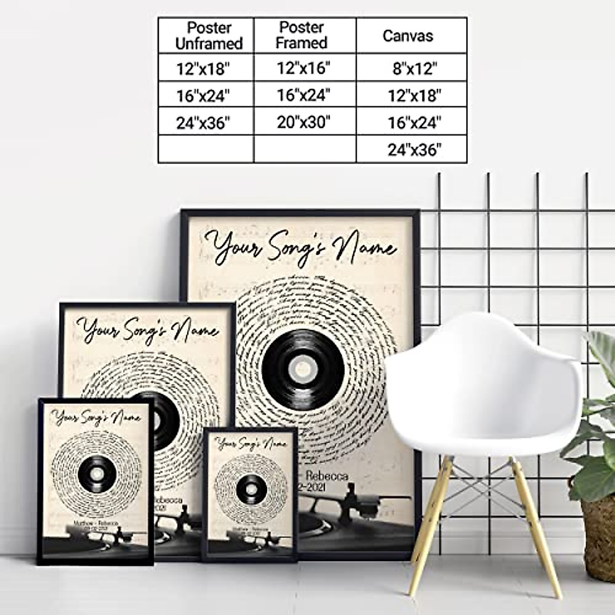 H-DEWALL Customized Song Lyrics Canvas Framed Gifts For Boyfriend Perfect Song Chords Couple One Year Anniversary Personalized Music Poster Couples Gifts For Him Image Photo For The Home (Gifts For Husbands)