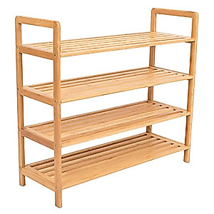 BirdRock Home Free Standing Bamboo Shoe Rack - 4 Tier - Wood - Closets and Entryway - Organizer - Fits 12 Pairs of Shoes