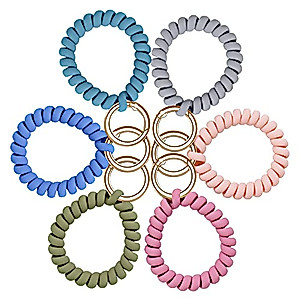 6PCS Stretchable Wristband Wristlet Keychain Wrist Key Chain Wristlet,Spring Flexible Spiral Wrist Coil ​Wrist Band Bracelet Key Holder Spring O Ring for Sauna Gym Pool ID Badge and Outdoor Sports
