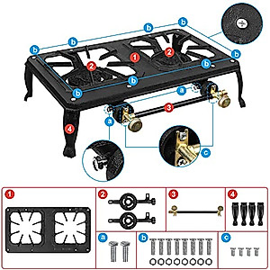 Propane Burner,Gas Burners for Cooking Outdoor,Gas Stove Burner, Camping Stove Propane Portable,Propane Grill Camping Iron Cast, 2 Burners Patio Yard Camping BBQ Cooking