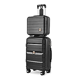 Somago 20IN Carry On Luggage and 14IN Mini Cosmetic Cases Travel Set Hardside Luggage with Spinner Wheels Lightweight Polypropylene Suitcase with TSA Lock (2-Piece Set (14/20), Classic Black)