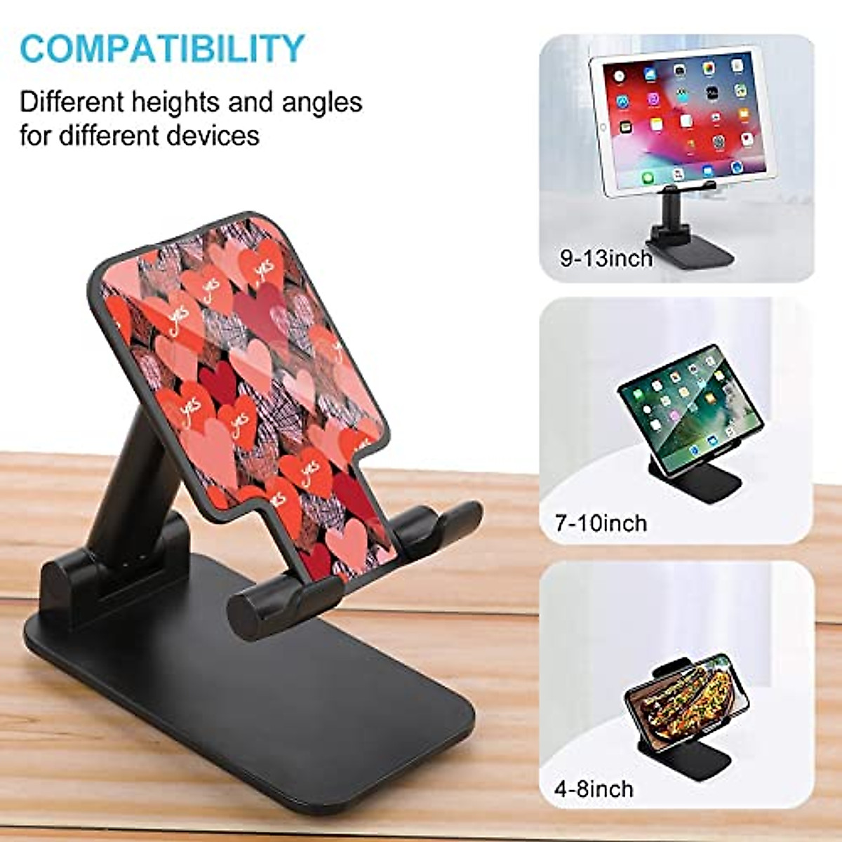 Bright Red Hearts Cell Phone Stand Foldable Adjustable Cellphone Holder Desktop Dock Compatible with iPhone Switch Tablets (4-13")