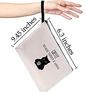 Coffee Lovers Gifts for Her, Funny Coffeemaker Coffee Lover Gift Idea Barista Makeup Bag, Mother’s Day Christmas Birthdays Graduation Gifts for Coffee Women, Black Cat Gift Because M is Wrong