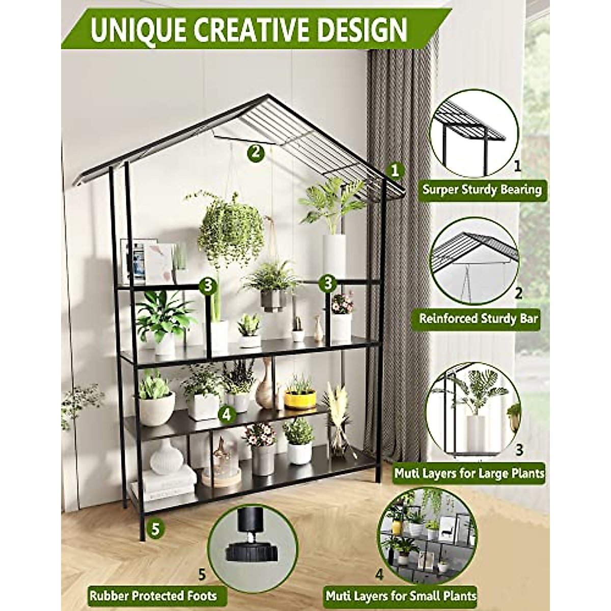 Spampur Metal Plant Stand Indoor Outdoor, Plant Shelf, 16 Potted Tall Plant Stands for Indoor Plants Multiple, Large Flower Pots Corner Plant Holder, 4 Tiered Ladder Planter Display Rack Garden Patio