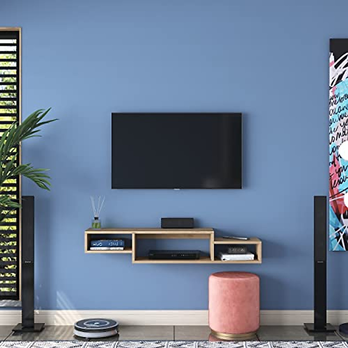 LAWA FURNITURE Modern Floating TV Stand, Shelf for Under Wall Mounted TV with Storage, 51.1 in Width