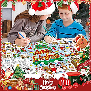 PADTIC Giant Coloring Poster,35x72inch Versatile Merry Christmas Paper Coloring Tablecloth,DIY Christmas Tree,Santa Claus,Gnomes,Elk,Snowman Table Cover Kids Art Crafts Home Classroom Party Supplies