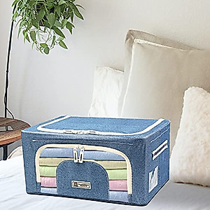 Storage Bins, Foldable,Stackable Clothes Storage Bags,clothes organizer,for Clothes With Large Clear Window Carry Handles, for Bedding, Linen, Clothes (24 L 1 Pack)