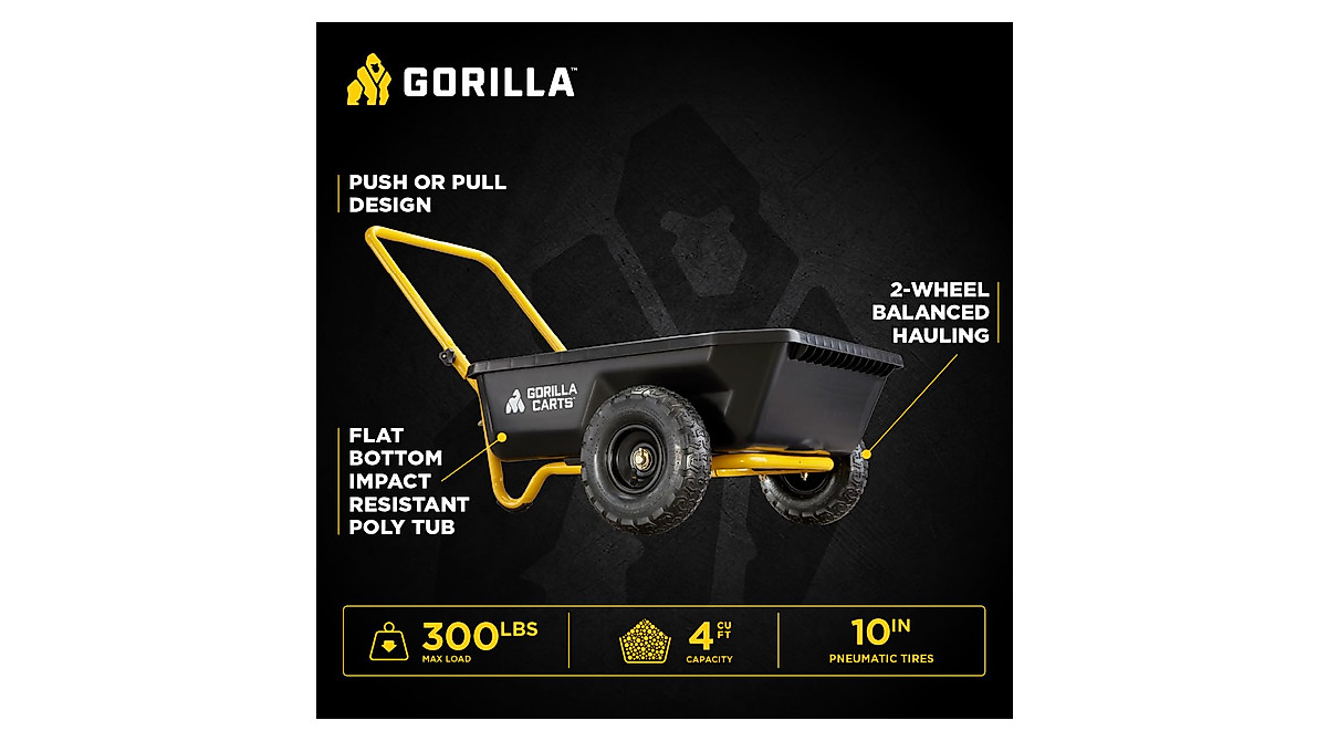 Gorilla Carts 4GCG-NF Dump Cart with No-Flat Tires | Easy Garden Hauling