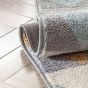 Well Woven Lincoln Modern Scandinavian Triangles Geometric Grey & Gold Area Rug 5x7 (5'3" x 7'3")