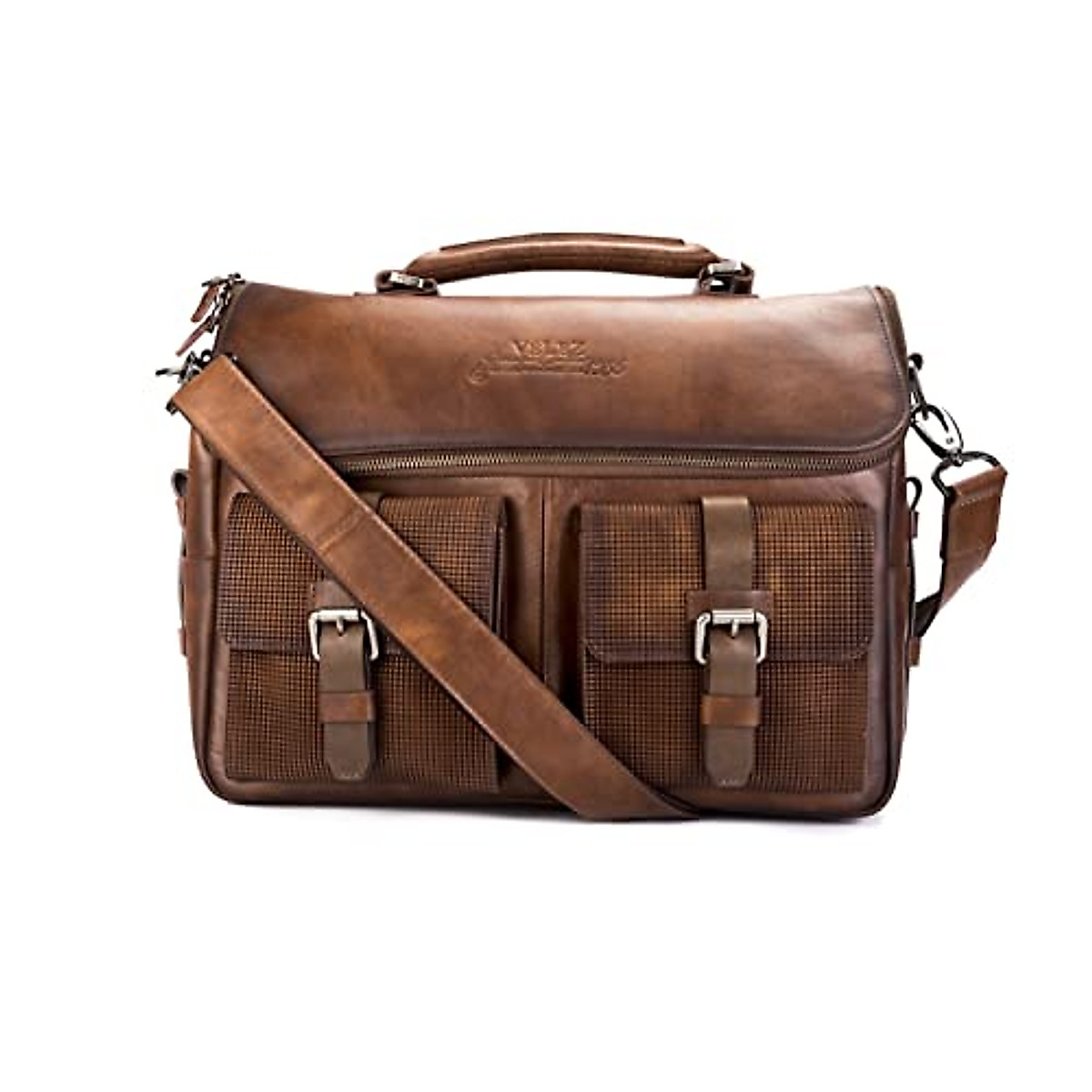 VELEZ Full Grain Leather Backpack for Men Tan Designer Bookbag + Messenger Laptop Briefcase Computer Bag