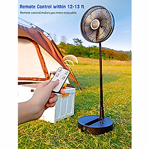 Airbition 12-Inch Rechargeable Oscillating Foldaway Pedestal Fan with Remote, Timer, 8-Speed, 7200mAh Battery Operated Cordless Standing Fan Portable for Home Bedroom Outdoor Camping Tent Travel