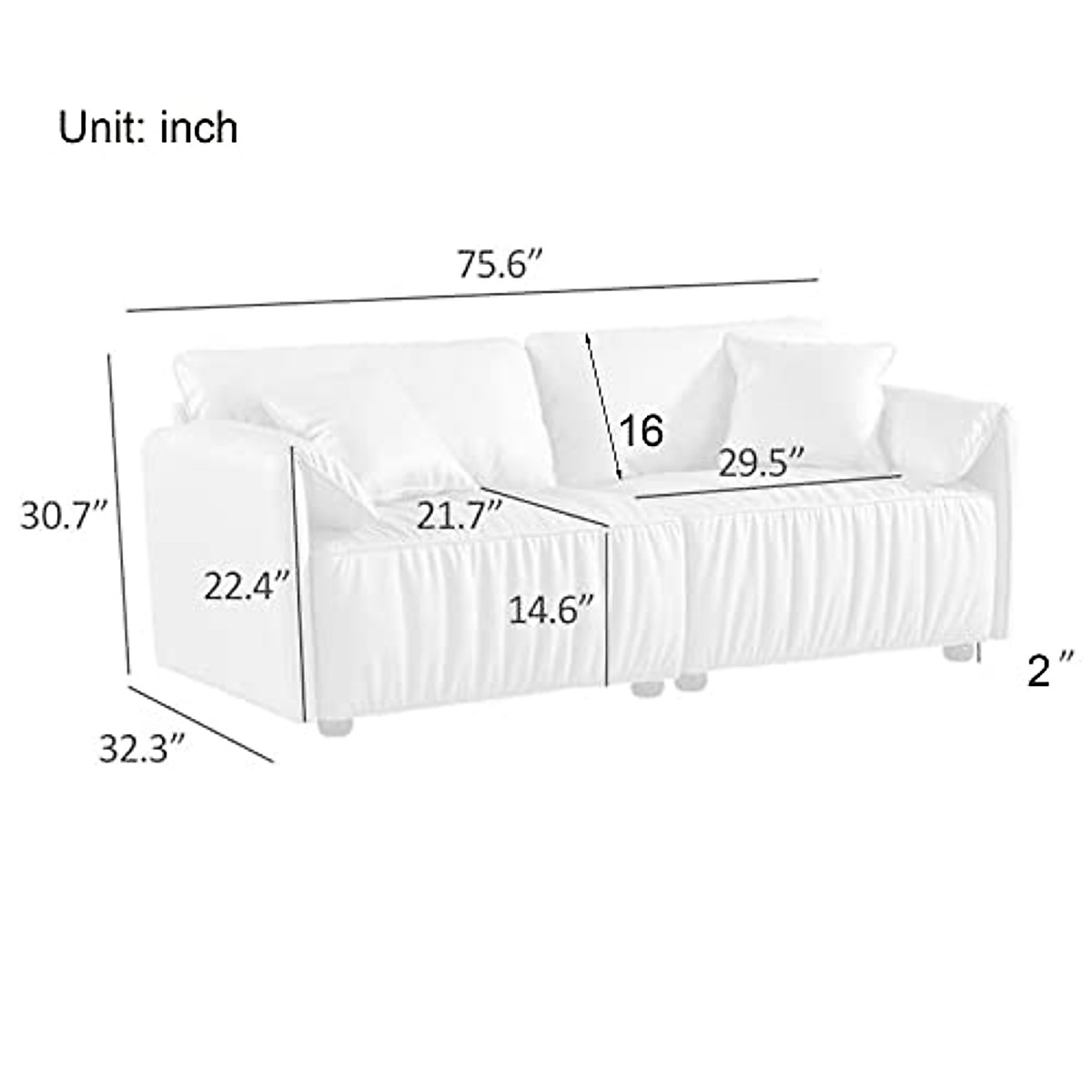 JULYFOX Low Profile Orange Couch Sofa, 75 in Wide Mid Century Modern Sofa Overstuffed Wide Pillow Armrest Lazy Style 2 Toss Pillows Included for Small Living Room