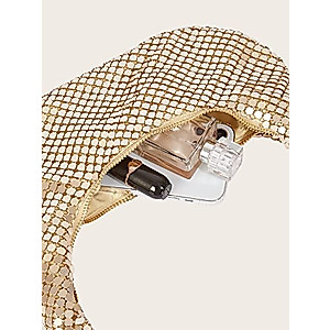 DJBM Women's Clutch Handbags Metal Mesh Shoulder Bag Evening Clutch Purse Women's Underarm Evening Bags for Party Formal, Gold