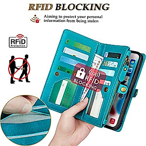 DKDKSIP for iPhone 13 Pro Max Wallet Case (6.7 inch), [RFID Blocking] Multi-Function 2 in 1 Detachable Magnetic Case, PU Leather with Crossbody Strap Zipper 12 Card Holder, Dream Blue