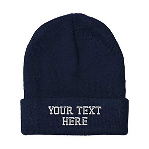 Winter Hat Beanie for Men & Women Custom Personalized Text Name Embroidery Acrylic Skull Cap Hat Navy