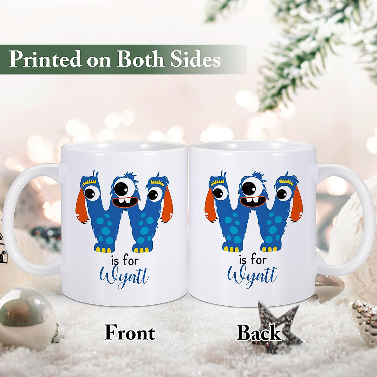 Personalized Monster Alphabets Coffee Mug with Name Kids Hot Chocolate Cocoa Mug Cute Ceramic Tea Cup 11 oz Funny Christmas Holiday Gifts for Kids Boys Girls Kiddos Friends Christmas Eve Box Filler