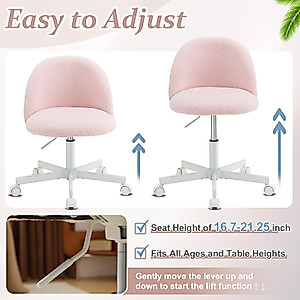 VINGLI Candy Chair Armless Cute Desk Chair,Comfy Small Office Chair with Wheels,Vanity Chair with Lumbar Support,Teddy Adjustable Rolling Swivel Computer Task Chair for Home Office,Bedroom,Gentle Pink