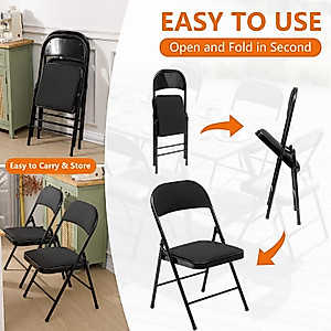 Fenbeli Folding Chairs with Padded Seats - 4 Pack Black Metal Padded Folding Chair with Steel Frame for Events Office Wedding Party, 450 Pound Capacity (Black, Set of 4)