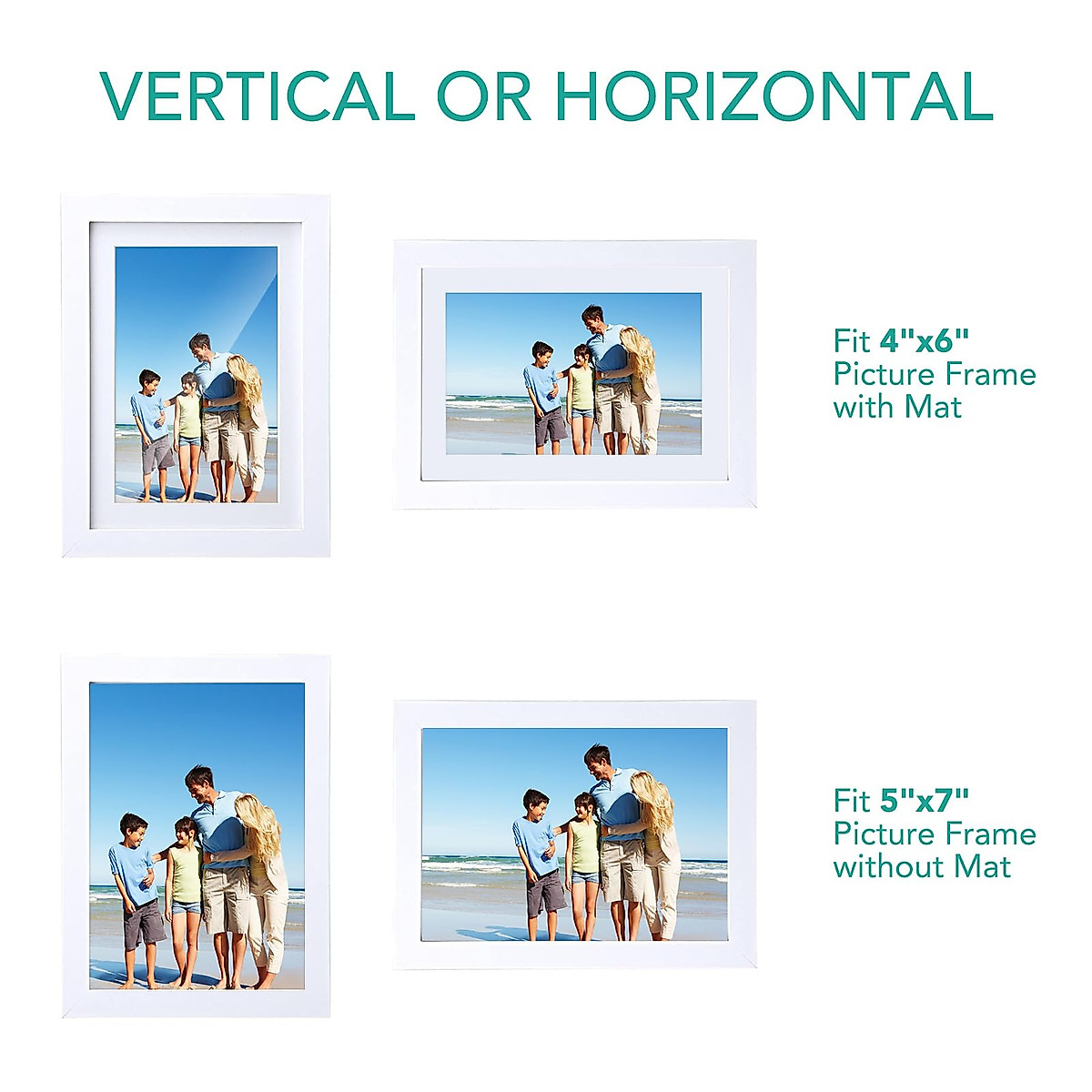 TWING 5x7 Picture Frame White Displays 4x6 Photo Frame with Mat or 5x7 Inch Without Mat,Made of Plexiglass, MDF Wood, Table Top Display and Wall Mounting, Ideal Gift to Family and Friends